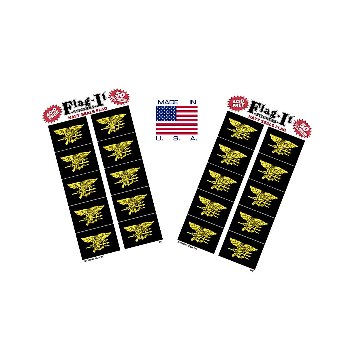 Made in The USA! 2 Packs of Flag-It Navy Seals Flag Stickers, 100 Navy Seal Sticker Decals