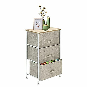 MAXCBD Nightstand Bedside Table Drawer Cabinet 3 Tier Metal Storage Cabinet Bedside Table Organizer Stand Fabric Chest Bedroom Drawer Storage Dresser Storage Tower Dresser