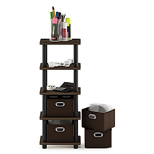 FURINNO Turn-N-Tube 4-Bins System Rack, Columbia Walnut/Black/Dark Brown