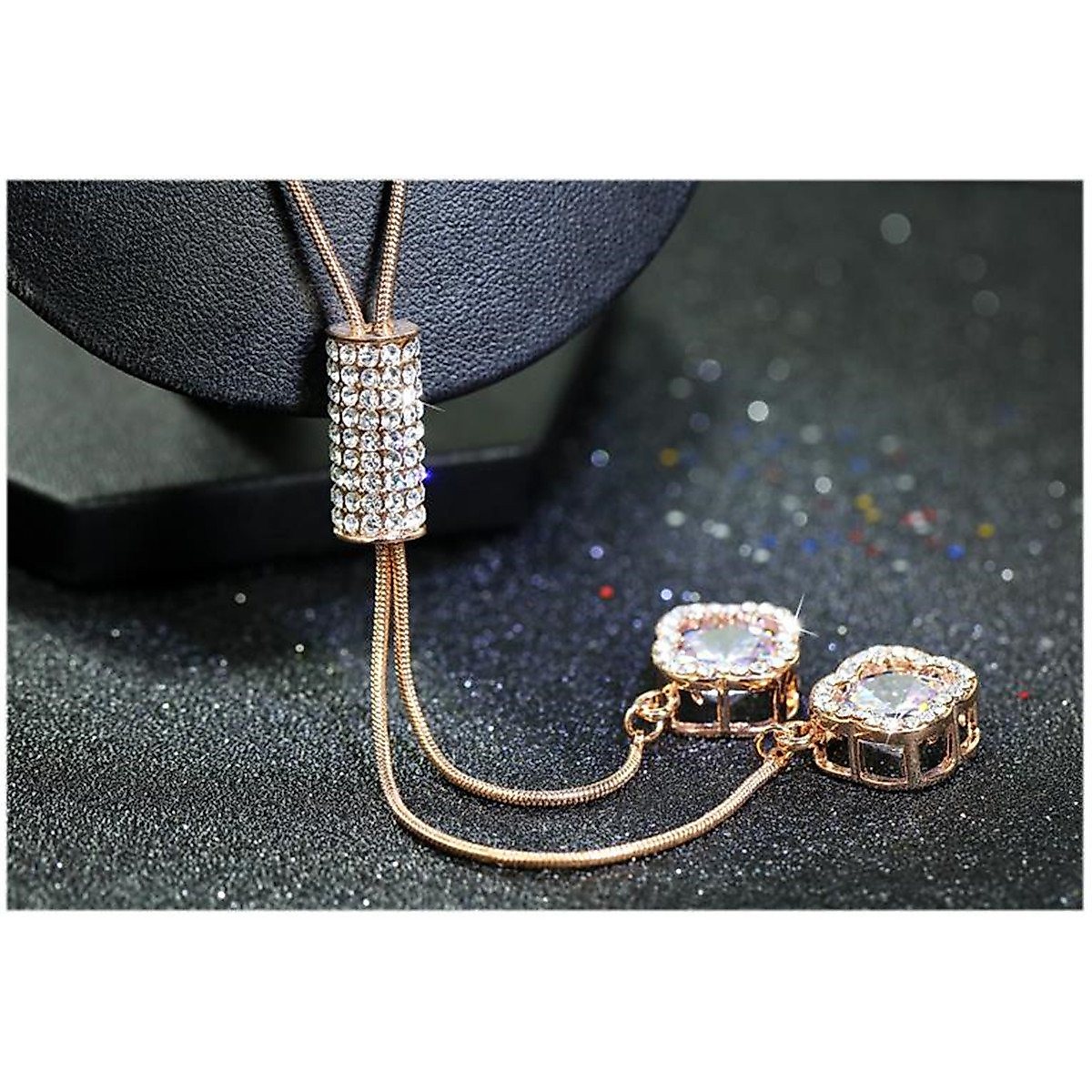 Z-Jeris Women's Crystal Flower Jewelry Tassel Pendant Long Chain Necklace (Rose Gold)