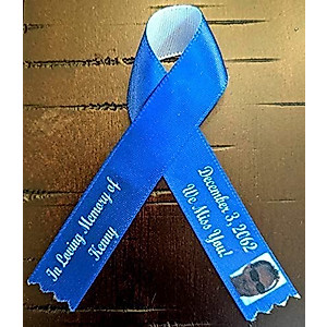 Personalized Ribbon Bow with Optional Pin for Memorial Funeral Awareness Event Or Party with Custom Printed Photo