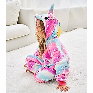 CHETOSHO Unicorn Hooded Onesie Girls Halloween One Piece Kids Costume (Oblique stripe starry pink 3-4 Years)