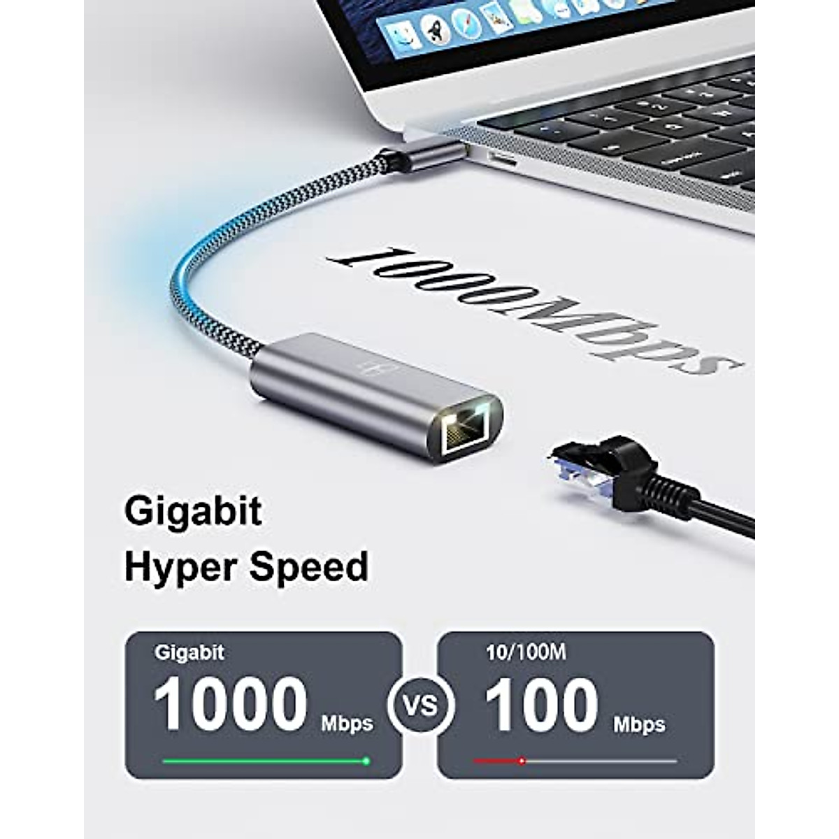 USB C to Ethernet Adapter, 1Gbps USB-C to RJ45 LAN Adapter, Type-C to Ethernet Adapter [Thunderbolt 3 Compatible] Compatible with MacBook and Windows Laptop