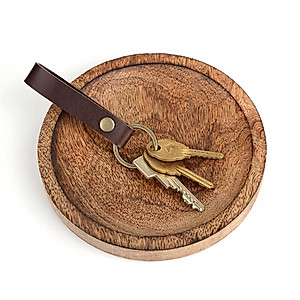 Zittop Leather Keychain POB Solid Metal Bronze Handcraft Key Ring Lanyard Handmade (Coffee colour)