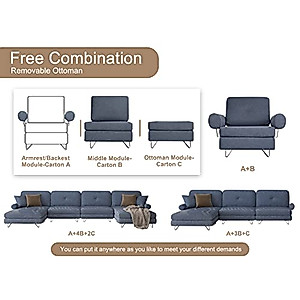 HOMERILLA Sectional Sofa, Modular Sofa, Modern Loveseat Living Room Seater Sofa with Armrest, Sleeper Bed Couch, Washable U-Shape Sofa, L-Shape Sofa with Ottomans, 7-Seat Sofa, Denim Blue