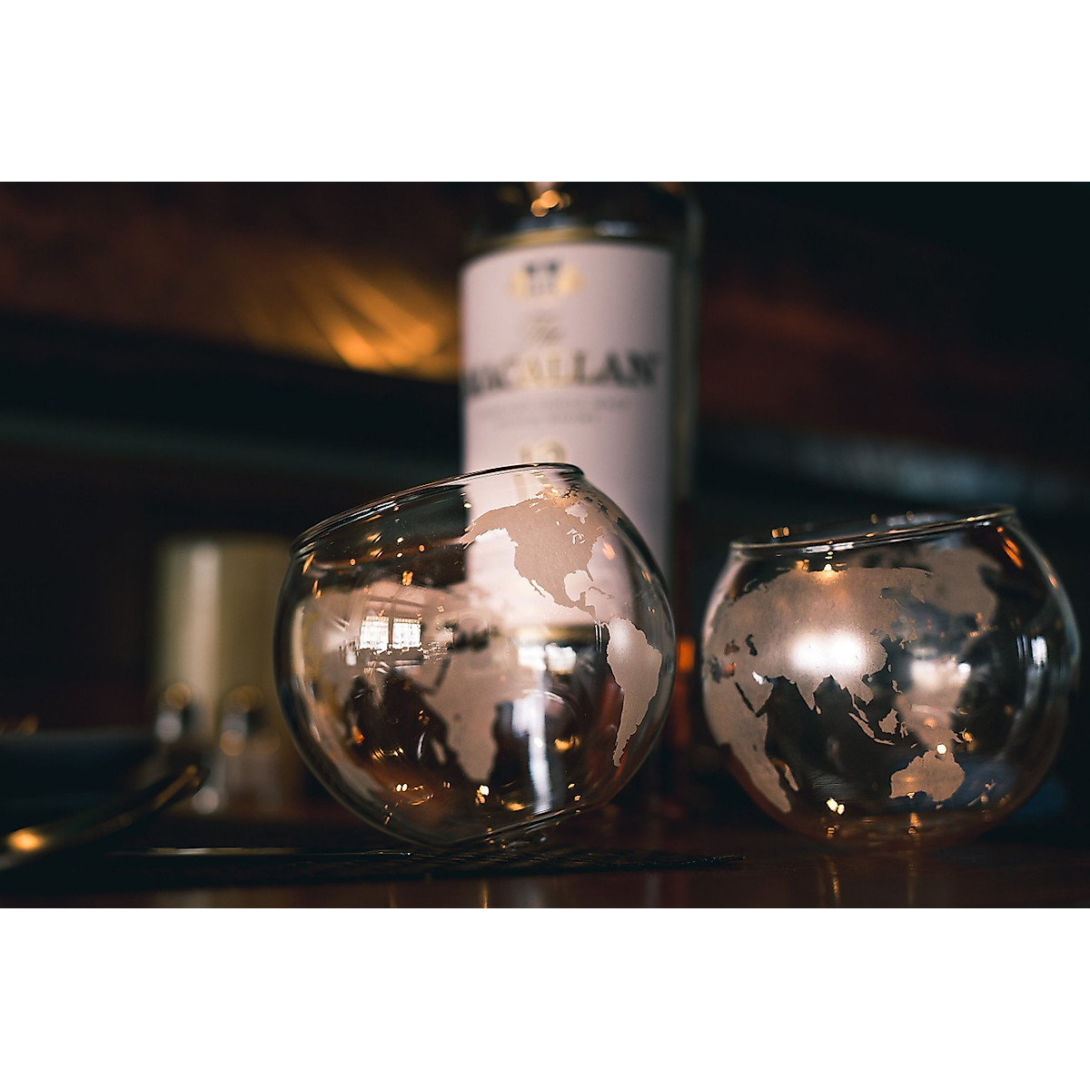 Prestige Decanters Etched Globe Whiskey Glasses -Rocks Glass for Rum, Tequila, Scotch, Glasses- Whiskey Gifts - 10oz Cocktail or Old Fashioned Glass (Set of 2) - Unique Bar Decor & Bourbon Gifts from