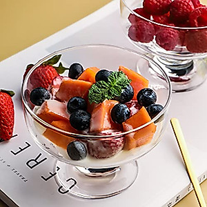 Kingrol 4 Pack Glass Dessert Bowls, 6.5 oz Crystal Glass Bowls for Ice Cream, Fruit, Pudding, Snack, Cereal, Nuts - Premium Glass Serving Dishes, Mini Trifle Bowl