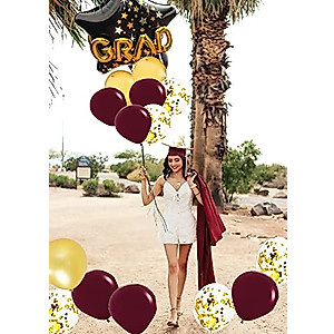Graduation Decorations 2023 Maroon Gold/Graduation Party Supplies 2023/Graduation Backdrop Banner Maroon Gold Grad Balloons/Photography Background for Burgundy Gold ASU Graduation Decorations 2023