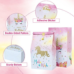 DECORLIFE 24PCS Unicorn Party Favor Bags, Unicorn Goodie Bags for Girls' Birthday Party, Perfect for Girls, Kids, Boys, Stickers Included, 4 Styles