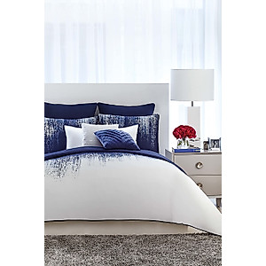 Vince Camuto - Full/Queen Duvet and Sham Set - Abstract Brushstroke Pattern - Lyon Collection - Blue/White