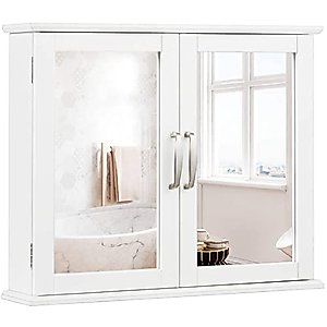 LUARANE Bathroom Medicine Cabinet, Wall Mounted Cabinet with Double Mirror Doors, Storage Organizer Cabinet with 2 Storage Shelves, Mirror Cabinet for Bathroom Entryway Living Room, White
