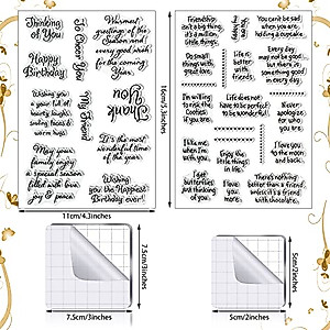 4 Sheets Sentiments Rubber Clear Stamps Set Different Sentiments Rubber Clear Stamp 2 Pieces Acrylic Stamp Blocks Tools with Grid Lines for Holiday Card Making and DIY Scrapbooking Journaling