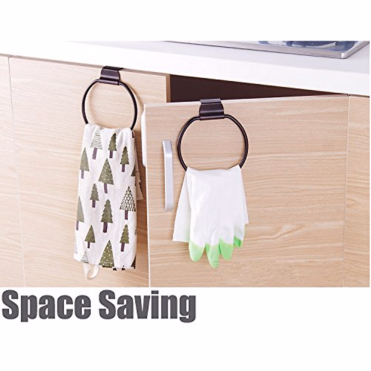 Fashionclubs Iron Towel Ring Over-The-Cabinet Door for Kitchen and Bathroom,Bronze (2)