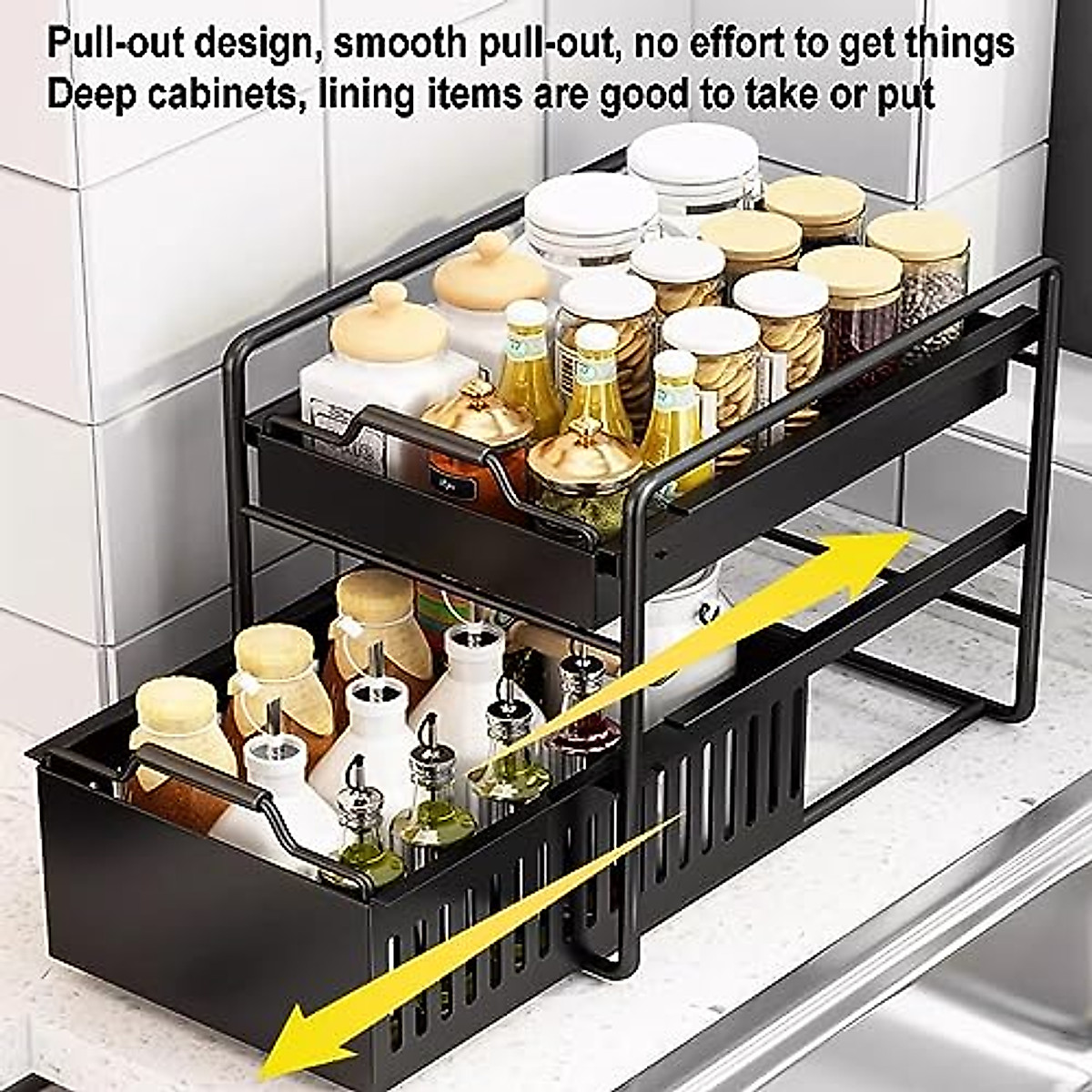 Under Sink Organizers And Storage, Pull Out Cabinet Organizer 2 Tier Under Sink Slide Out Storage Shelf Sliding Storage Wire Basket Drawer