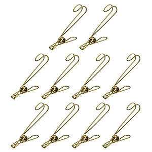 uxcell 20Pcs Clothespin with Hook Stainless Steel Universal Hanging Clips for Laundry Clothes Display Photo Storage Item (92mm Gold)