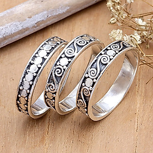 NOVICA Artisan Handmade Sterling Silver Stacking Rings Set of 3 No Stone Band Indonesia Bohemian [band Width 10 mm W] ' Together' Set of 3