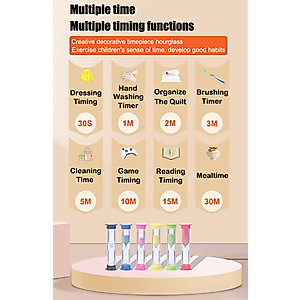 AKOAK 6 Pcs Color Hourglass Timer, 30S, 1M, 2M, 3M, 5M, 10M Hourglass Timer, Kids Play Classroom Kitchen Home Office Decorative Hourglass