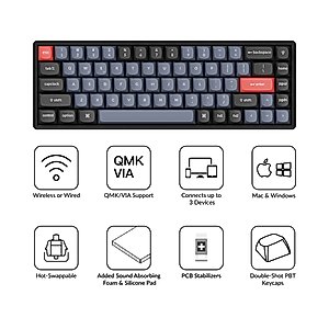 Keychron K6 Pro Wireless Custom Mechanical Keyboard, QMK/Launcher Programmable Macro, Hot-Swappable Keychron K Pro Red Switch, 65% Layout Aluminum RGB Backlit Office Keyboard for Mac Windows Linux