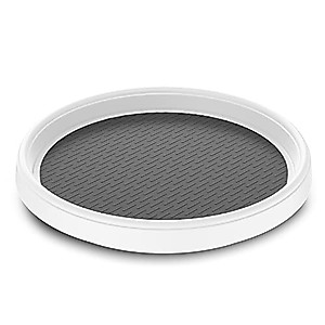 Pretireno Lazy Susan Turntable 1 Pack, Non-Skid Lazy Susan Organizer 10 Inch for Cabinet, Pantry, Kitchen, Countertop, Vanity Display Stand White/Gray