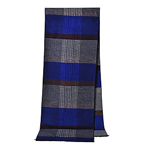 EP Mode Men's Winter Scarf, Cashmere Feel, Super Soft & Warm (Plaid Blue Grey)