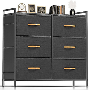 ROMOON Fabric Dresser for Bedroom, Chest of Drawers with Removable Fabric Bins, Organizer and Storage Drawers for Closet, Living Room, Entrance, Nursery (Dark Grey)