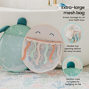 Oceana Bath Toy Organizer with Suction Cups by Copper Pearl: Extra-Large Mesh Bath Toy Holder for Bathtub, Quick-Dry Bath Toy Storage Net, Convenient Bath Toy Net for Tub - Finn