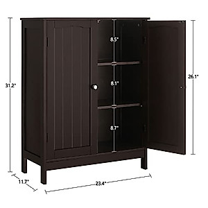 Iwell Bathroom Storage Cabinet, Modern Floor Cabinet with Adjustable Shelves & Double Doors, Freestanding Organizer Cabinet for Living Room, Bathroom, Bedroom, Espresso