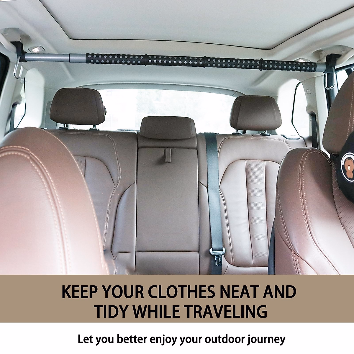 Owl Focus Adjustable Car Clothes Hanger Bar, Telescopic Clothes Rod for Car with Stainless Steel Hook, Protable Extensile Car Clothes Rack for Travel, Suitable for SUV,RV,Truck,Road Travelers,Jeep