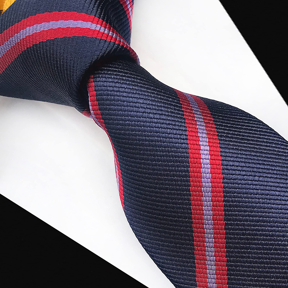 MENDENG Ties for Men Silk Mens Ties Blue Burgundy Stripe Necktie Formal Men's Neckties Business Woven Jacquard Neck Tie