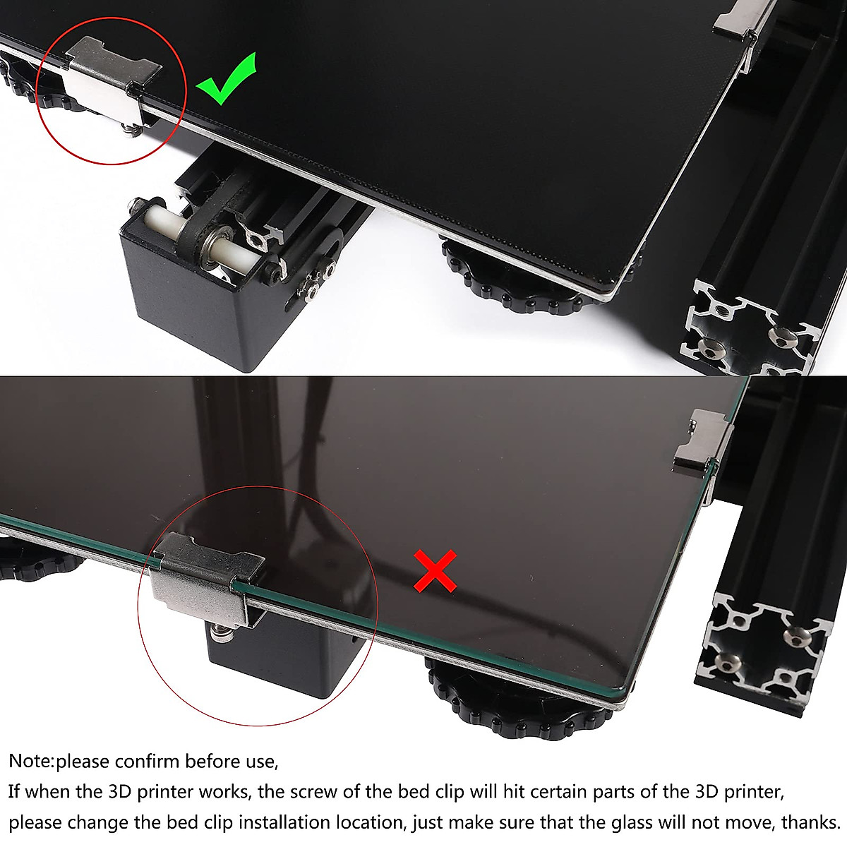 Aokin Adjustable 3D Printer Glass Bed Clips Clamp Compatible with Creality Ender 3/3 Pro, Ender 3S/3X, Ender 3 V2, Ender 5/5 Pro and CR-10/10S 3D Printer Heated Bed Glass Bed Platform, 4 Pcs