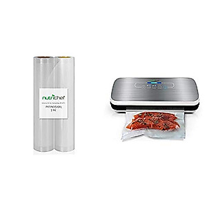 NutriChef Two 8" X 10'' 4 mil Premium Vacuum Rolls - Commercial Grade Food Storage Sealer w/Automatic Vacuum Air Sealing System, Reusable Sealer For Food Preservation