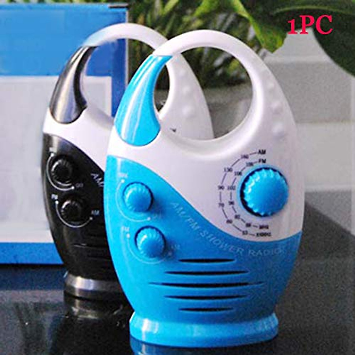 Shower Radio, Bathroom Radio AM FM, Waterproof Hanging Shower Radio Adjustable Volume Built-in Speaker(White Blue)