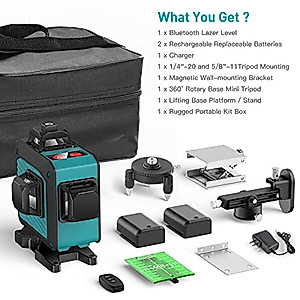 Laser Level 360 Self Leveling, Elikliv Bluetooth Lazer Level, 200Ft Outdoor Robust Indoors, 4D Green Cross Line Nivel Laser, 4x360 Self Leveling Laser Level for DIY or Professional Job Site