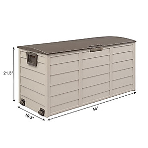 EPOFIT 75 Gallon Resin Deck Box, Waterproof Outdoor Storage Box with Wheels, Lockable Lid and Handles, Large Deck Storage for Outdoor Gear, Patio Furniture Cushion, Gardening Tools, Brown