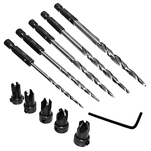 Saipe 5pcs Wood Tapered Countersink Drill Bit Set Hex Shank Screw Drill Counter Sink Bit 7/64", 9/64",11/64", 3/16", 7/32" Adjustable Drilling Tool Kit on Pilot Counter Sinker Hole for Woodworking