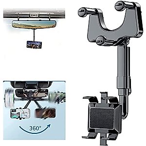 Timpou Car Phone Holder, Rearview Mirror Phone Holder, Adjustable Nagivator Holder, 360° Rotatable and Retractable Universal Car Cell Phone Holder for All Cell Phone