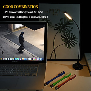 ORIEMARS USB Reading Light, Laptop Light,Keyboard Light for Computer Adjustable Gooseneck, 3 Color x 3 Brightness USB Lamp/1pc + 3pcs Mini LED Lights (1 + 3)