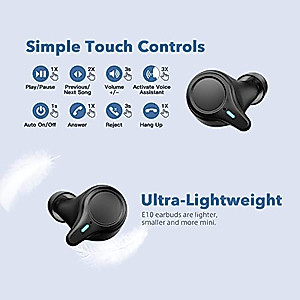 KOSETON E10 True Wireless Bluetooth Earbuds, Titanium Black – Wireless Earbuds for Running and Sport, Charging Case Included, Dual Microphones, 30 Hour Battery and Great Sound Quality