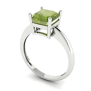 Clara Pucci 2.0 ct Asscher Cut Solitaire Natural Peridot Engagement Wedding Bridal Promise Anniversary Ring 18K White Gold Size 10.75
