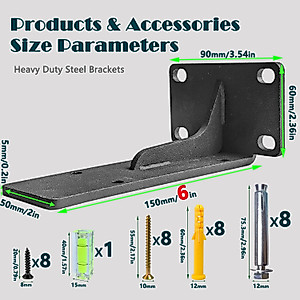 HDbonemu 6 Inch Heavy Duty Wall Mount Floating Shelf Brackets , Cast Iron Industrial Black L-Shelving Bracket, Concealed Countertop Brackets, Fireplace Brackets Max Load 500 lbs - 2 Pack