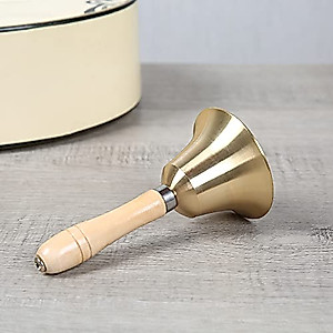 Extra Loud Solid Brass Hand Call Bell with Wooden Handle