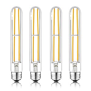 NOVELUX 7.3 Inch E26 Led Bulb 60 watt Dimmable,2700k Soft White Edison Bulbs,6W Tubular T10 Long Clear Glass Light Bulb for Rustic Pendant,Industrial Pipe,Wall Sconces,Chandeliers(4 Pack)