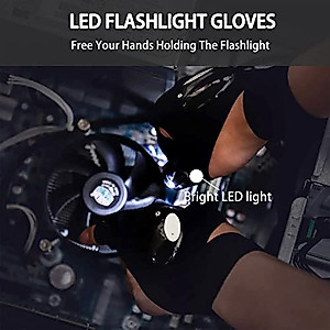 Mylivell LED Flashlight Glove Outdoor Fishing Gloves with Stretchy Strap Screwdriver for Repairing Cars Night Running Fishing Camping Hiking in Dark Place (Black-1pack)