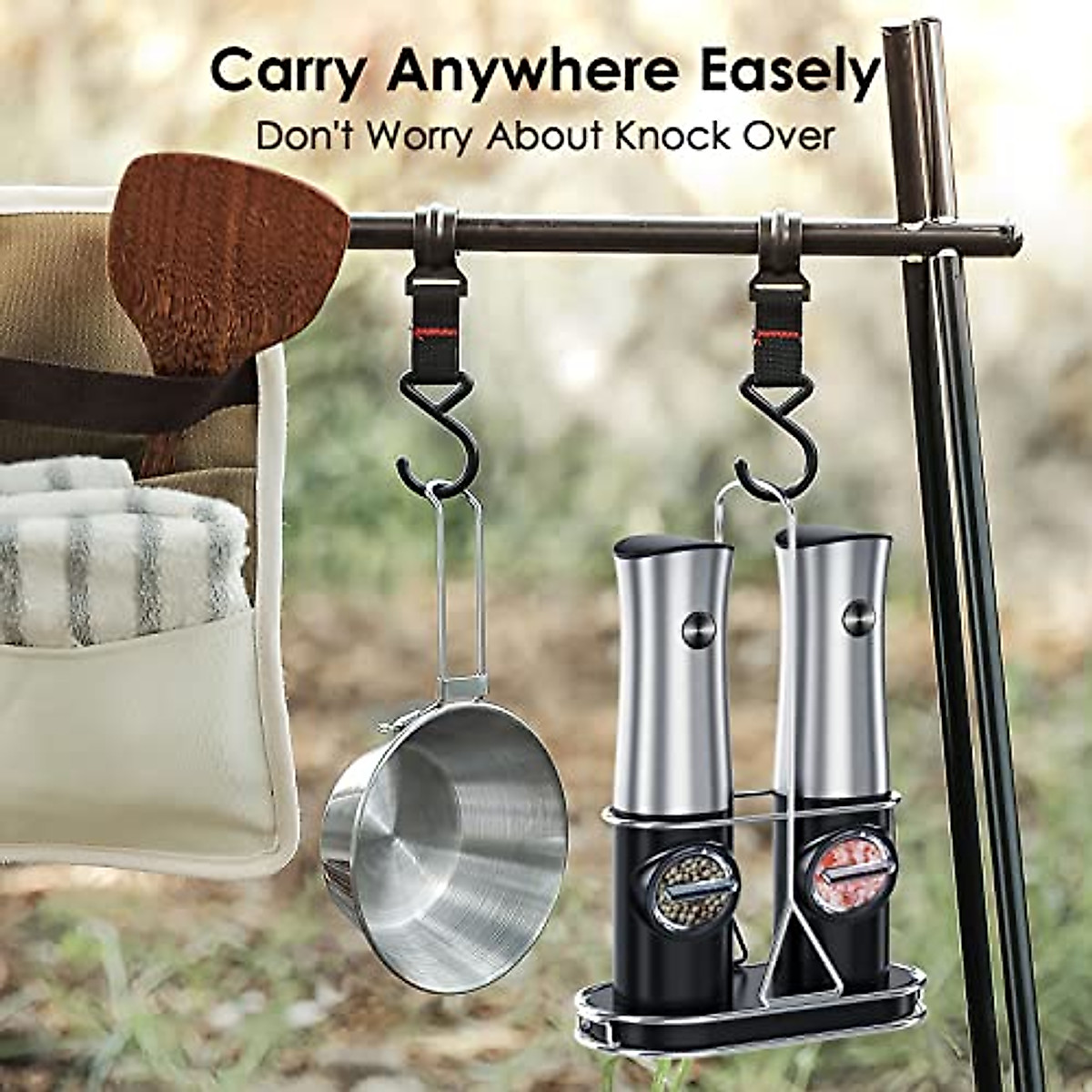 Electric Salt and Pepper Grinder Set Rechargeable, Automatic Salt and Pepper Grinder Set, Light up Salt and Pepper Shakers Set Adjustable Coarseness One Handed Opperation, Black(2 Pack)