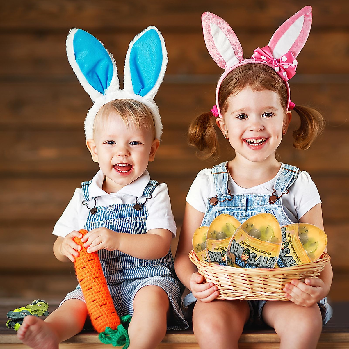 Kijamilee 4PCS Jumbo Easter Eggs with Dinosaur Pull Back Cars, Easter Eggs with Toys Inside, Large Plastic Filled Easter Eggs for Kids Easter Egg Hunt, Easter Basket Stuffers for Toddler Boys Girls