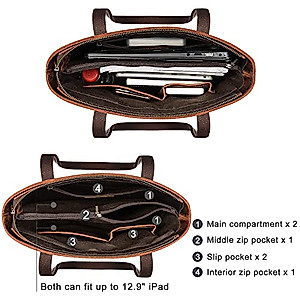 S-ZONE Medium Women Genuine Leather Tote Bag Ladies Shoulder Purse Handbag Big Front Pocket