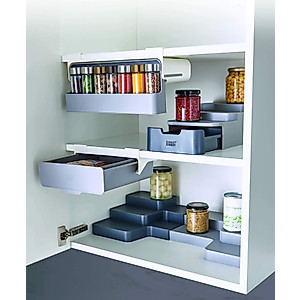 Joseph Joseph CupboardStore Compact 3 Tier Shelf Organizer with Drawer for Cabinet, Gray (Pack of 2)