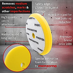 menzerna 6 Inch Polishing Pad Medium Cut for Medium Fine Polishing I Body Repair & Detailing Pads with Safety Edge & Velcro Attachment I Washable & Long Lasting I with Hole for Anti Heat Build-Up