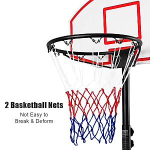 Goplus Portable Basketball Hoop, 7.1FT-8.1FT Height Adjustable Basketball Goal System with 28" Shatterproof Backboard, 2 Nets,16.5" Rim, Wheels, Indoor Outdoor Basketball Stand for Kids Teens Adults