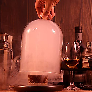 TMKEFFC Smoking Cloche For Food Drinks With Wood Base, Cocktails Smoke Infuser Accessory, Glass Dome for Smoker Gun